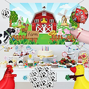 Farm Birthday Party Decorations Supplies Farm Animals Barn Backdrop Banner Farm Animals Walking Balloons Cupcake Toppers Set for Kids Farm Animals Cow Theme Party Supplies