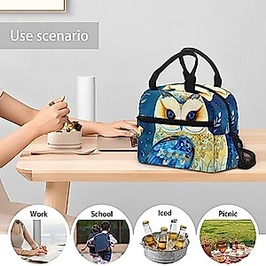 Pinupub Kids Blue Owl Flowers Backpack 3pcs Set Including 17 Inch Large School Bag With Lunch Bag And Practical Pen Bag