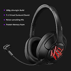 EKSA USB Gaming Headset - 7.1 Surround Sound Headphones with Breathable Earmuffs - Noise Cancelling Mic - Gaming Headphones for PC, PS4, Xbox One S/X, Android