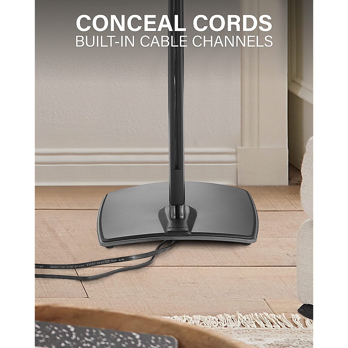 SANUS Adjustable Height Wireless Speaker Stands Designed for Sonos One, One SL, and Play:1 - Tool-Free Adjustment up to 16" and Built-in Cable Management (Black)