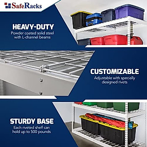SafeRacks Garage Shelving Unit - Storage Shelf That Holds 500 Pounds Per Shelf Rack - All Steel Shelves for Storage - Easy to Assemble Shelving Storage, Garage Shelf, Hammertone (24" x 92" x 84")