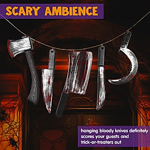 JOYIN 5 Pcs Knife Weapons Halloween Decorations Outdoor Indoor Toys Halloween Home Decor Haunted House Fake Blood, Machete Axe Cleaver Sickle