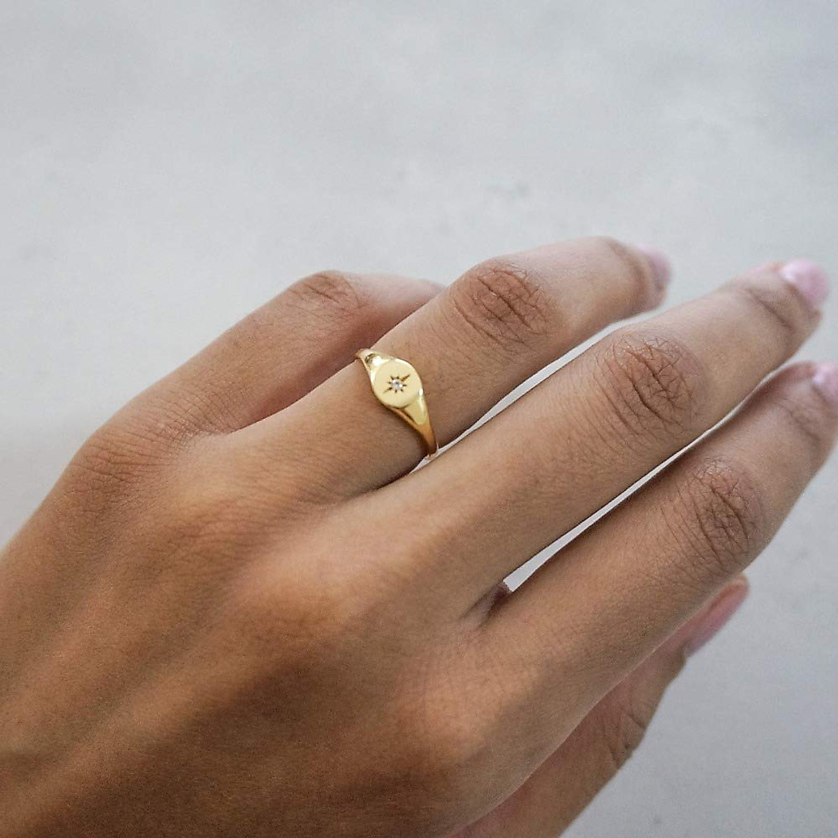 ATJMLADYJEWELRY Simple jewelry Gold plated women finger jewelry star starburst signet ring (7)