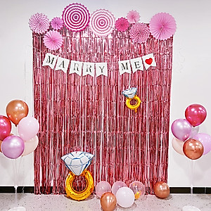 Rose Gold Bachelorette Party Decorations, Melsan 3.2 x 8 ft Tinsel Backdrop Foil Fringe Curtains for Birthday, Bridal Shower, Bachelorette Party - Pack of 2