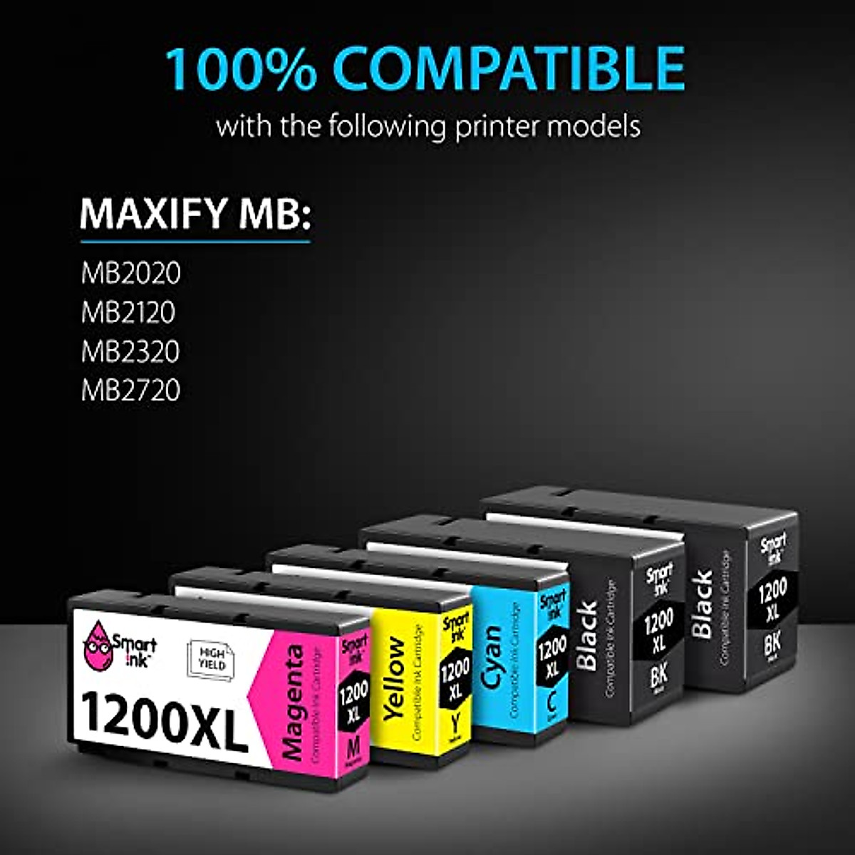 Smart Ink Compatible Ink Cartridge Replacement for Canon 1200 XL PGI 1200XL to use with MB2720 MB2020 MB2320 MB2120 Printers (2BK & C/M/Y 5 Pack Combo)