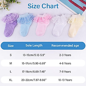 Looching 5 Pairs Toddler Girls Ruffle Lace Socks Cotton Baby Kids Mesh Thin Frilly Ankle Princess Dress Sock 1-9T Multicolor