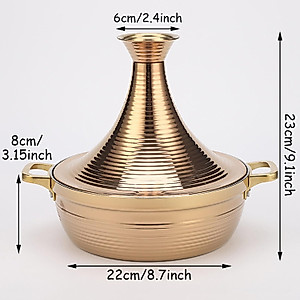 Generic moroccan tagine cooking pot,304 Stainless Steel Lid Anti-Scalding Handle High Temperature Resistance,for Cooking and Stew Casserole Slow Cooker,Gold,30cm