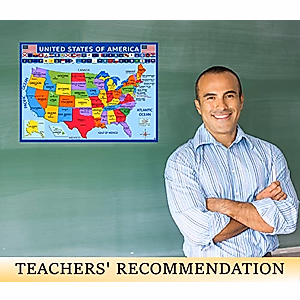 United States Map with State Flags Poster - Laminated 14x19.5 in. - Educational Poster, USA Map for Kids, Elementary Classroom Decorations, and Teacher Supplies