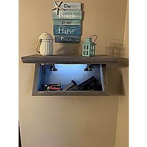Stow Shelves Hidden Gun Shelf with Concealed Trap Door with RFID & Bluetooth Lock Natural Wood 23 X 11.5 X 4 (Weathered Grey)