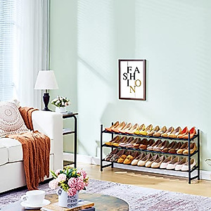 Tajsoon Expandable Shoe Rack Organizer, 3 Tier Adjustable Metal Iron Shoe Shelf, Shoe Storage Organizer for Closet Bedroom Entryway, Black
