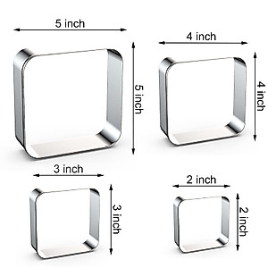 Rounded Square Cookie Cutter Set Large - 5 Inch, 4 Inch, 3 Inch, 2 Inch - Geometric Cookie Cutters Shapes Molds - Stainless Steel