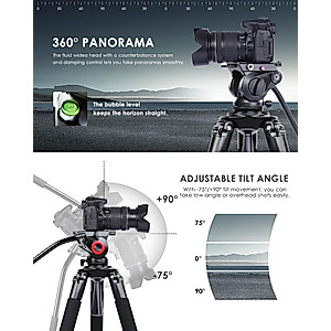 miliboo Heavy Duty Video Tripod,Aluminum Tripod for Camera, Professional Shooting Tripod with Fluid Head,MaxLoad 22lbs (MTT701A)