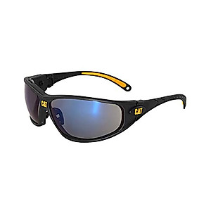 Caterpillar Tread Safety Glasses, Black and Yellow, Blue Mirror, Unisex