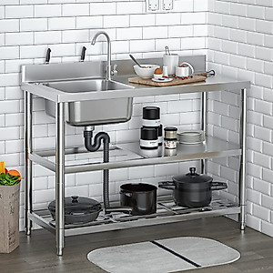 HzaiDanXin, Single Bowl Kitchen Sinks，Outdoor Sink，Outdoor Kitchen Sink，Small Rv Sink，Bar Sink Drop In，Bar Sink With Cutting Board，Laundry Tub，Free Standing Stainless-Steel Single Bowl, 31in