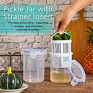 Tessco 4 Pcs Pickle Container with Strainer Pickle Jar with Pickle Strainer Flip Leakproof Pickle Holder Keeper Lifter for Olive Jalapeno Juice Food Storage, 700 ml