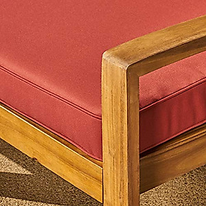 Christopher Knight Home Grenada Outdoor Wooden Club Chairs with Cushions, 2-Pcs Set, Teak Finish / Red