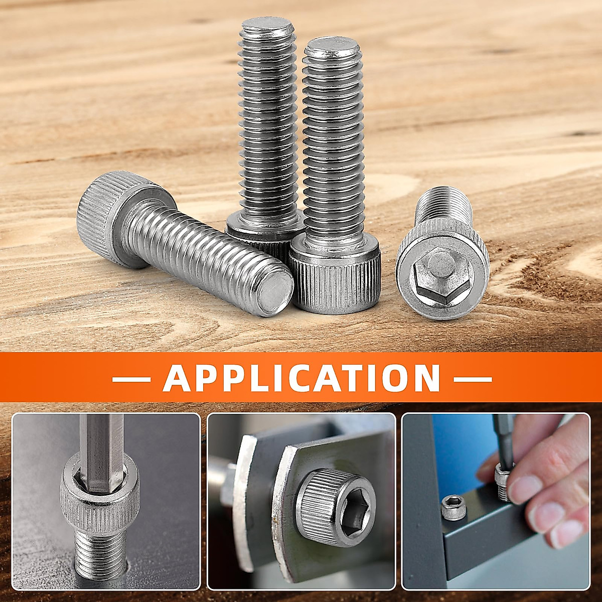 10-24 x 1/2" Socket Head Cap Screws, Full Thread, Allen Socket Drive, 304 Stainless Steel 18-8, Bright Finish, Quantity 50