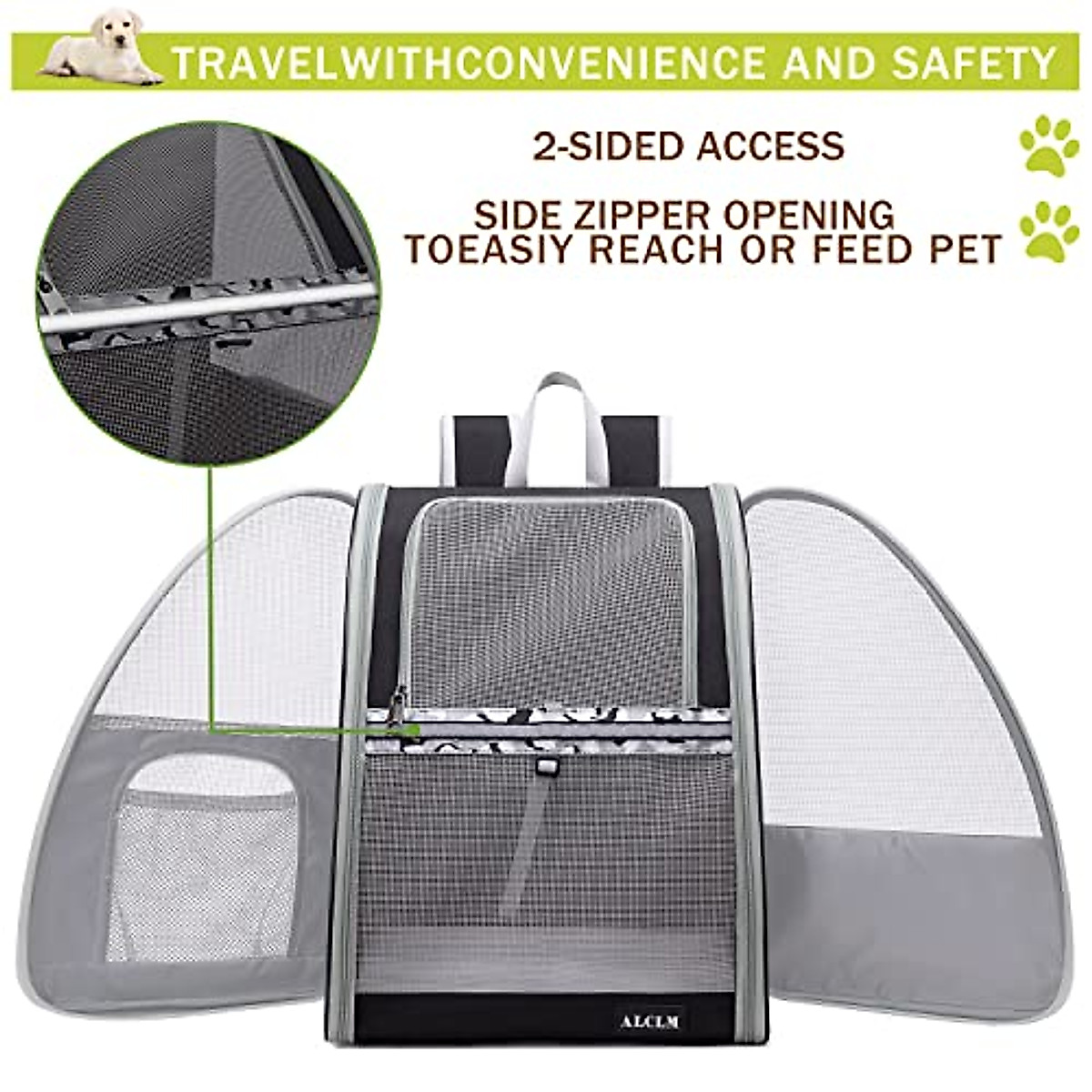 ALCLM Pet Carrier Backpack for Dogs and Cats Backpack,Puppies,Fully Ventilated Mesh,Airline Approved,Designed for Travel, Hiking, Walking & Outdoor Use-Black