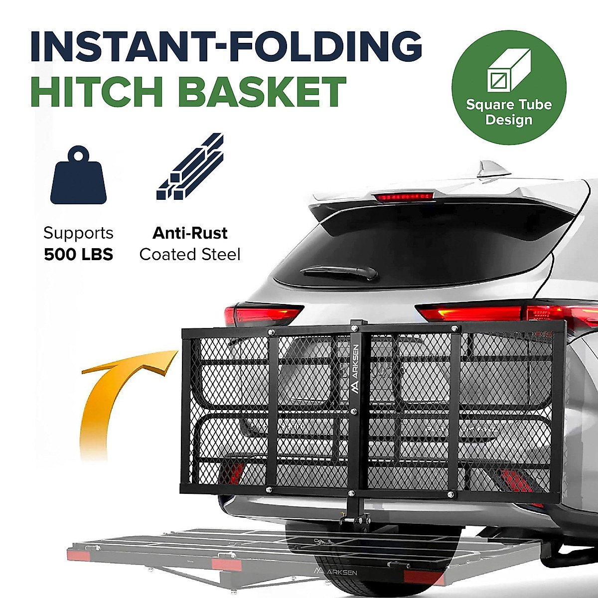 ARKSEN 60" x 25" x 14" Folding Cargo Rack Carrier with Waterproof Cargo Bag 500 Lbs Heavy Duty Capacity 2 Inch Receiver Luggage Basket Hitch Fold Up for SUV Pickup Camping Traveling
