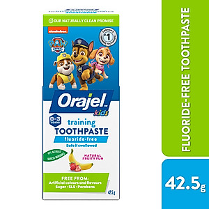 Orajel Kids Paw Patrol Fluoride-Free Training Toothpaste, Natural Fruity Fun Flavor, #1 Pediatrician Recommended Fluoride-Free Toothpaste, 1.5oz Tube