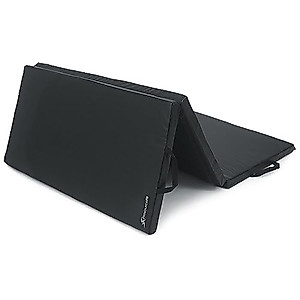 ProSource Tri-Fold Folding Thick Exercise Mat 6’x4’ with Carrying Handles for Tumbling, Martial Arts, Gymnastics, Stretching, Core Workouts, Black