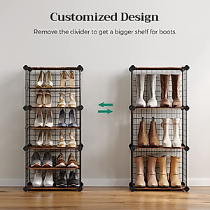 SONGMICS Shoe Rack, 18-Pair Storage Organizer, Portable Cube Shoe Organizer with Plastic Panels, DIY Modular Cabinet with Adjustable shlves, for Closet, Bedroom, Rustic Brown and Black ULPM036A01