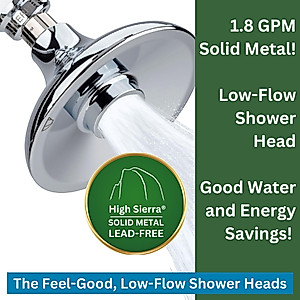 High Sierra Showerheads® - ‘Half Dome’ Solid Metal 1.8 GPM High Efficiency, Low-Flow Shower Head with Pressure and Flow Control Valve - Brushed Nickel