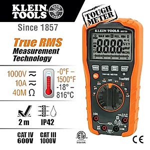 Klein Tools MM700 Multimeter, Electrical Tester is Autoranging, for AC/DC, LoZ, Temp, Capacitance, Resistance, Frequency, and More, 1000V