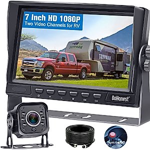 DoHonest RV Backup Camera HD 1080P 7'' LCD Monitor System Infrared Night Vision Waterproof Metal Rear View Cam Adapter for Furrion Pre-Wired RV Truck Trailer Camper Van V22