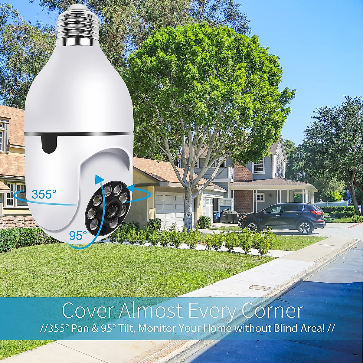 TIENCIY Pan Tilt Security Light Camera, Full-HD 1080P Wireless Wi-Fi IP Camera, Home Surveillance CCTV Cameras with Motion Auto Tracking/Siren Alarm/Night Vision/Remote Viewing/Two-Way Audio