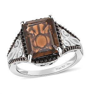 SHOP LC Smoky Quartz Crystals Ring for Women Platinum Plated 925 Sterling Silver Jewelry Gifts for Women Size 7 Ct 3.3 Birthday Gifts