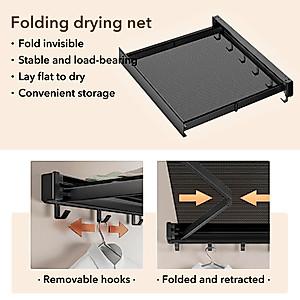 CHAHUANV Retractable Drying Rack with Net,Laundry Drying Rack for Shoes,Socks,Underwear,Wall Mouted Drying Rack with Hooks,Folding,Collapsible Hanger Rack, Gray