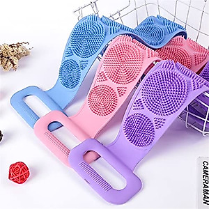 INGVY Dry Brushing Body Brush New Magic Silicone Brushes Bath Towels Body Brush Bath Belt Exfoliating Back Brush Belt Wash Skin Household Clean Shower Brushes (Size : Blue)