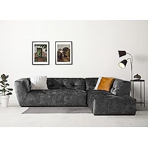 Acanva Luxury Mid-Century Velvet Tufted Low Back Sofa Set L-Shape 2-Piece Living Room Couch, 113" W Right Hand Facing Sectional, Grey