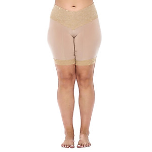 Undersummers Lace Slip Shorts, Shortlette Slip Shorts for Women Under Dress, Thigh Anti Chafing Shorts Women with Full Coverage (XL, Beige)
