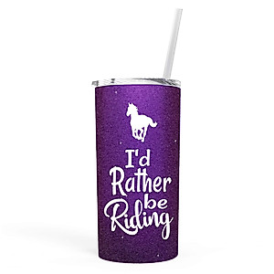 Horse Gifts for Girls and Women Birthday Ideas Travel Tumbler or Coffee Mug for Her With Lid and Straw Purple 0263