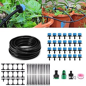 MSDADA Drip Irrigation Kit, 1/4" Blank Distribution Tubing Drip Irrigation System/DIY Plant Hose Automatic Irrigation Equipment Set for Garden, Greenhouse, Flower Bed, Patio, Lawn （Blue, 82ft）