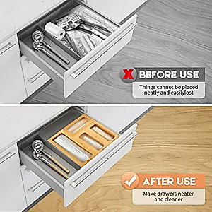 DIOZYRA Ziplock Bag Storage Organizer for Kitchen Drawer, Premium Bamboo Plastic Bag Organizer, Food Storage Bag Holders Suitable for Gallon, Quart, Sandwich and Snack Variety Size Bag