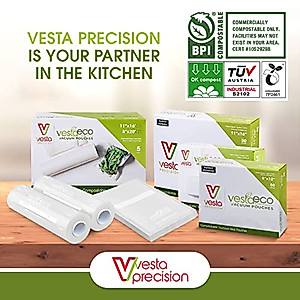 Vesta Precision Vacuum Seal Bags | Clear and Embossed | 6x10 inch | Pint | 100 Vacuum Bags per Pack | Great for Food Storage and Sous Vide