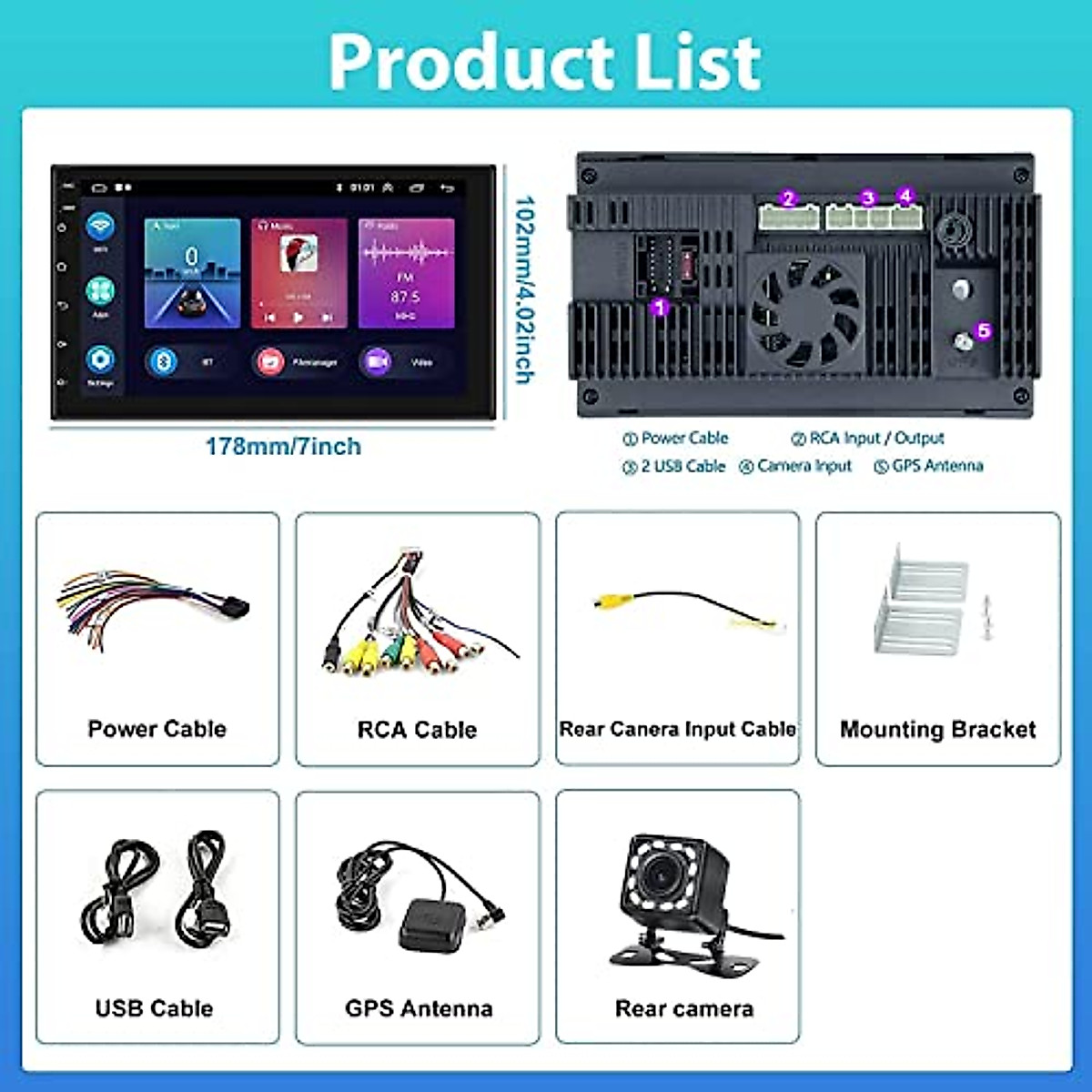 [2G+32G] Android 11 Double Din Car Stereo with Apple Carplay Android Auto, 7 Inch Touch Screen Car Radio with HiFi/BT/IPS Display/GPS Support Fastboot Backup Camera Mirror Link WiFi Connect BAJKQKAI