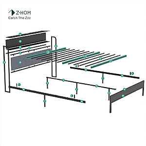 Z-hom Upholstered Twin Bed Frames, Upgraded Metal Bed Frame with LED Lights Headboard & Footboard, Bed Furniture with Charging Station Ports & Storage Shelves, Easy Assembly Bed Frame, Noise Free