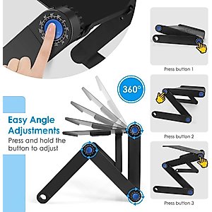 Laptop Table, Adjustable Laptop Bed Table, Laptop Computer Stand, Portable Laptop Workstation Notebook Stand Reading Holder with Large CPU Cooling Fan and Mouse Pad in Bed Couch Office Sofa