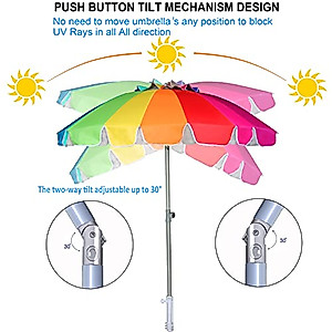 AMMSUN 7.5 Foot Heavy Duty HIGH Wind Beach Umbrella with sand anchor & Tilt Sun Shelter, UV 50+ Protection Outdoor Sunshade Umbrella with Carry Bag for Patio Garden Beach Pool Backyard (Rainbow)