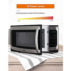 COMMERCIAL CHEF 1.1 Cu Ft Microwave with 10 Power Levels, Microwave 1000W with Push Button Door Lock, Countertop Microwave with Microwave Turntable and Digital Controls, Stainless Steel