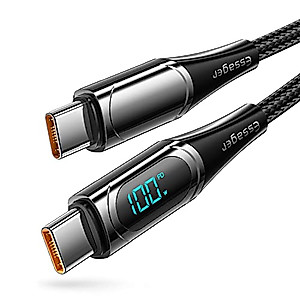 ESSAGER 100W USB C to USB C Cable with Display, 6.6ft 5A PD QC 5.0 Type C to Type C Cable Super Fast Charging USB C Cable(6.6ft, Black, 1 Pack)