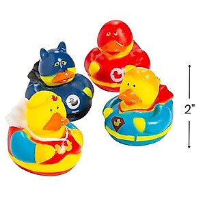 Fun Express Superhero Rubber Duckies (1 dz) Superhero Themed Party Favors, Character Toys, Rubber Duckies