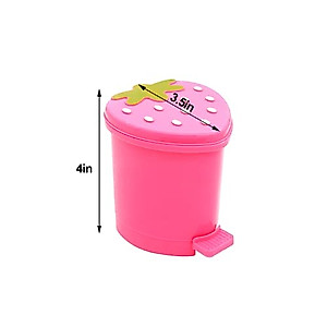 Desktop Trash Can Mini with Swing Lid Cute Pink Strawberry, Mini Countertop Trash Cans for Desk Car Office Kitchen, Tiny Trash Can, Mini Garbage Can Plastic