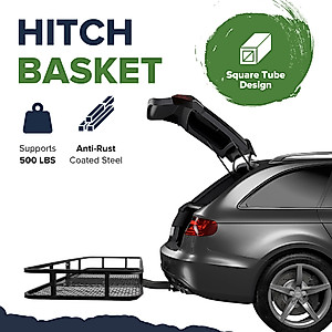 ARKSEN 60 x 20 Inch Angled Cargo Rack Carrier 500 Lbs Heavy Duty Capacity Tow Hitch, Luggage Storage Basket for Camping or Traveling, SUV, Pickup Truck or Car