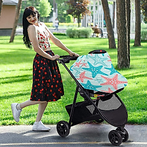 Nautical Ocean Starfish Baby Car Seat Covers, Nursing Cover Breastfeeding Scarf Soft Breathable Stretchy Coverage, Infant Stroller Cover for Boys Girls