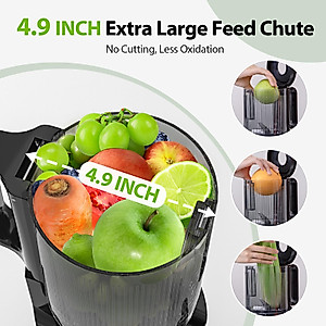 Cold Press Juicer, Aeitto Juicer Machines with 4.9" Wide Mouth, Slow Juicer for Whole Fruits & Vegetables, Easy to Clean, Juice Extractor Self Feeding, Easy to Assemble